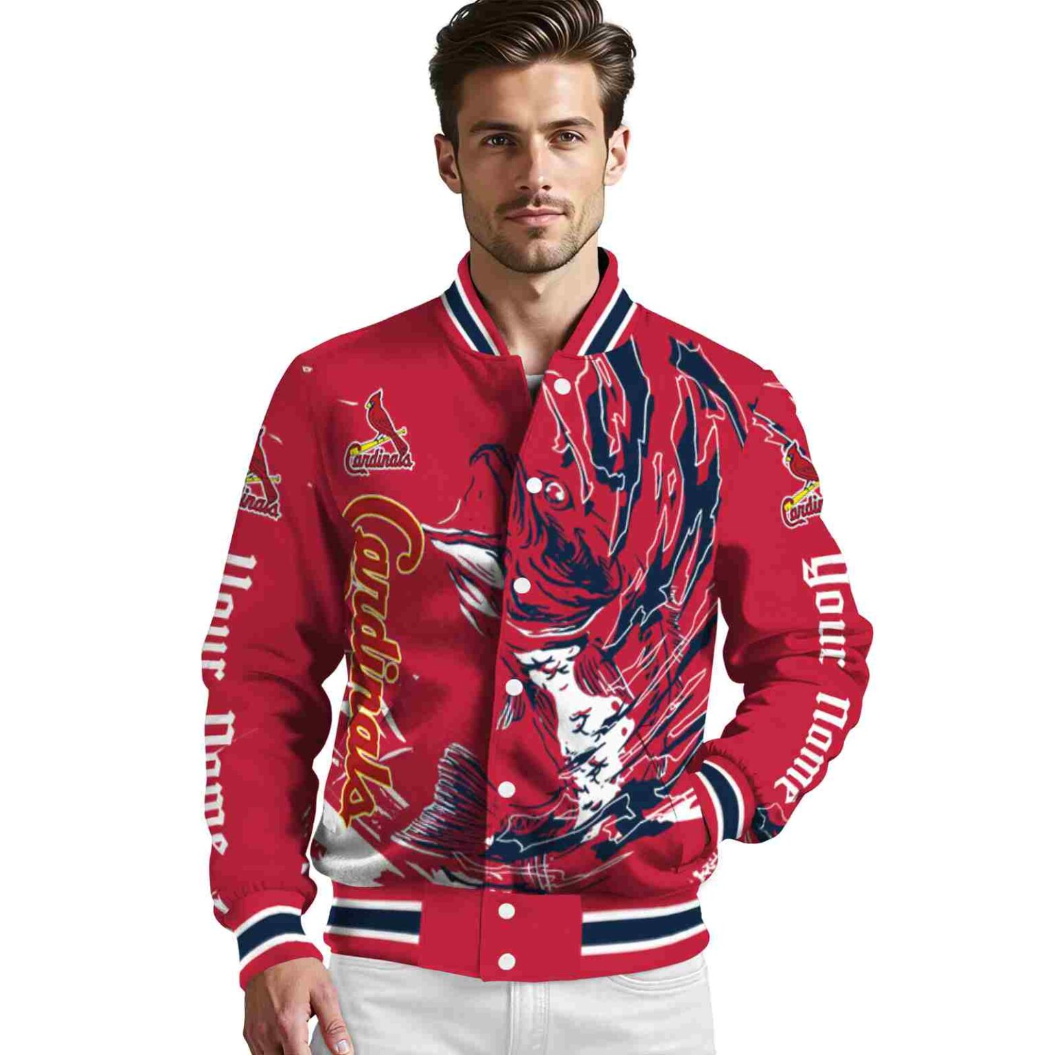 St. Louis Cardinals Jacket - Custom Fishing Passion Red White